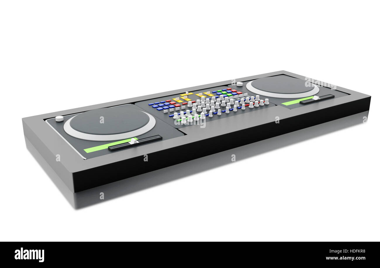 3D Illustration. Disc jockey mixer. Music concept. Isolated white ...