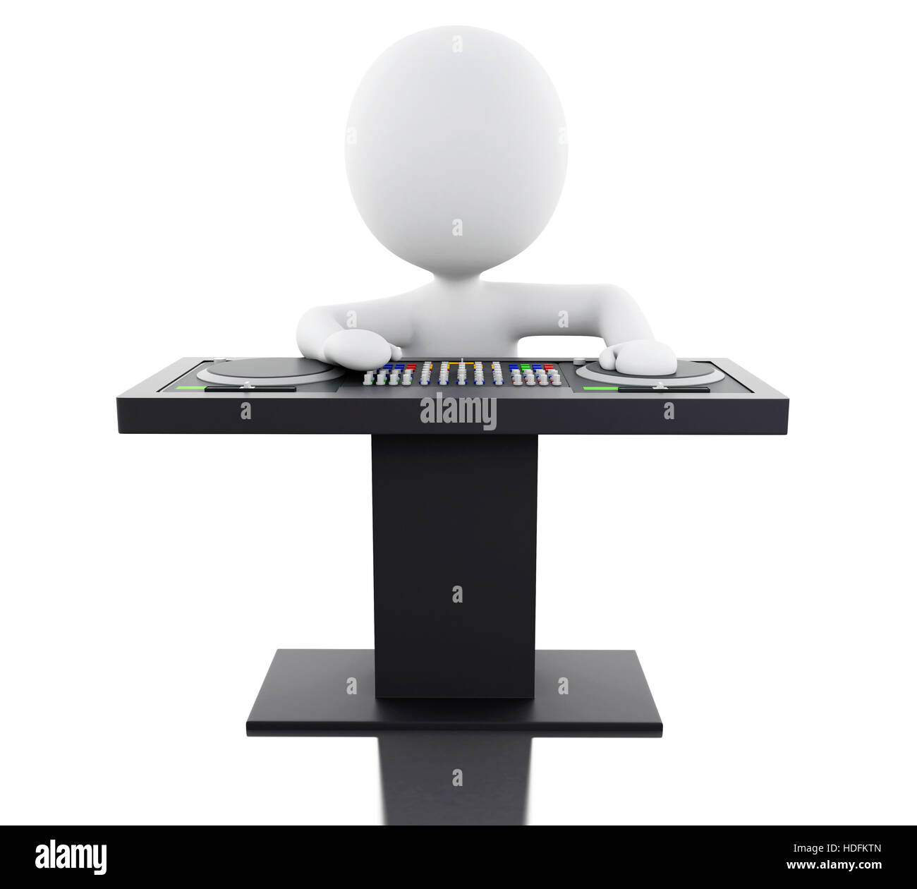 3d Illustration. White people disc jockey with mixer. Isolated white ...