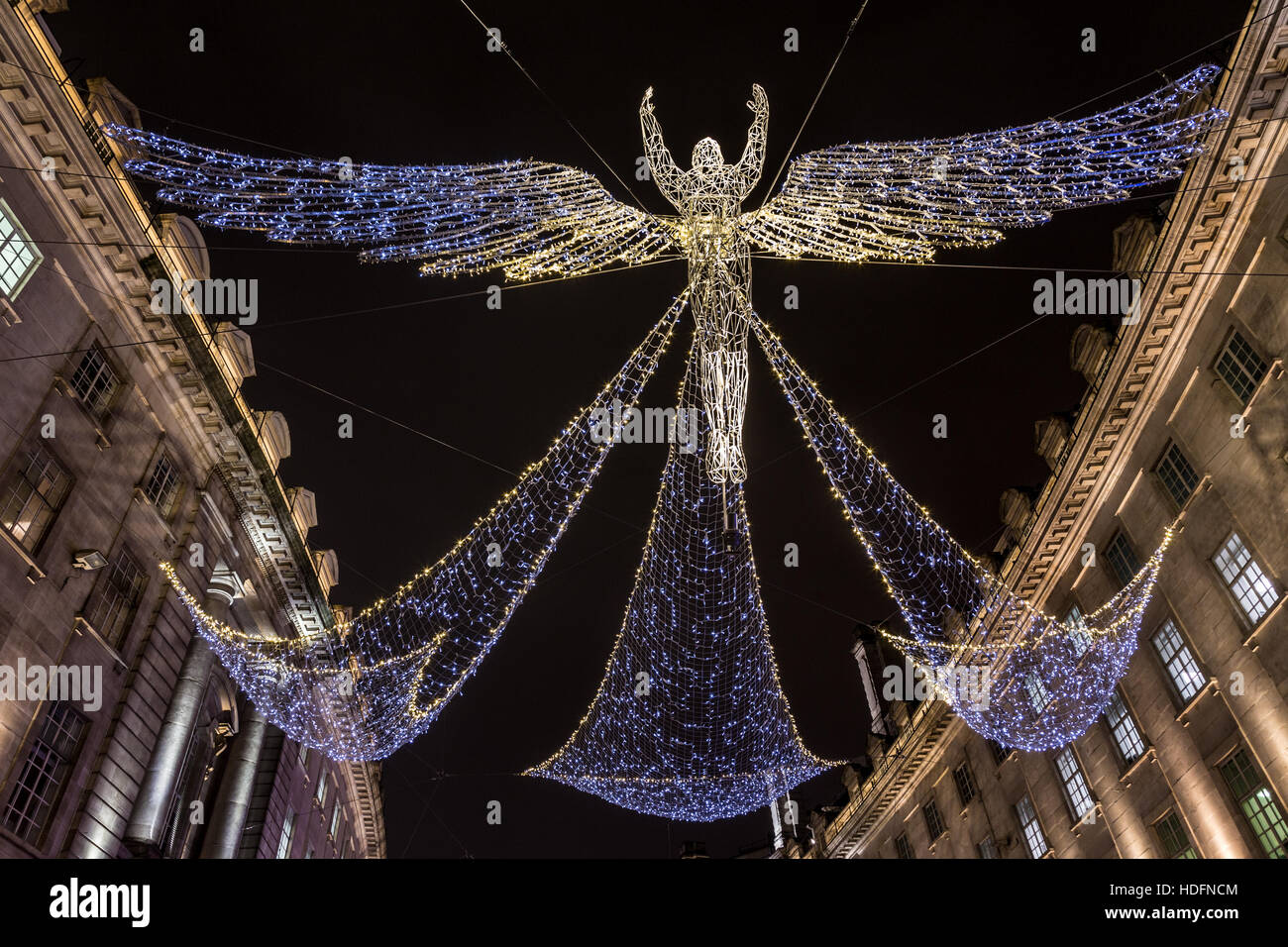 London, 6 December 2016. Angels hang over Regent street in London as ...