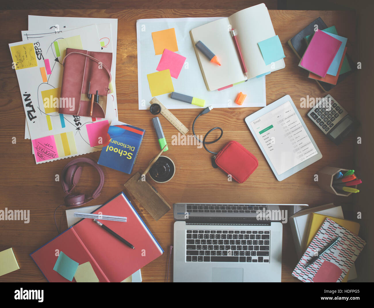 Workplace Workspace Wooden Table Document Concept Stock Photo - Alamy