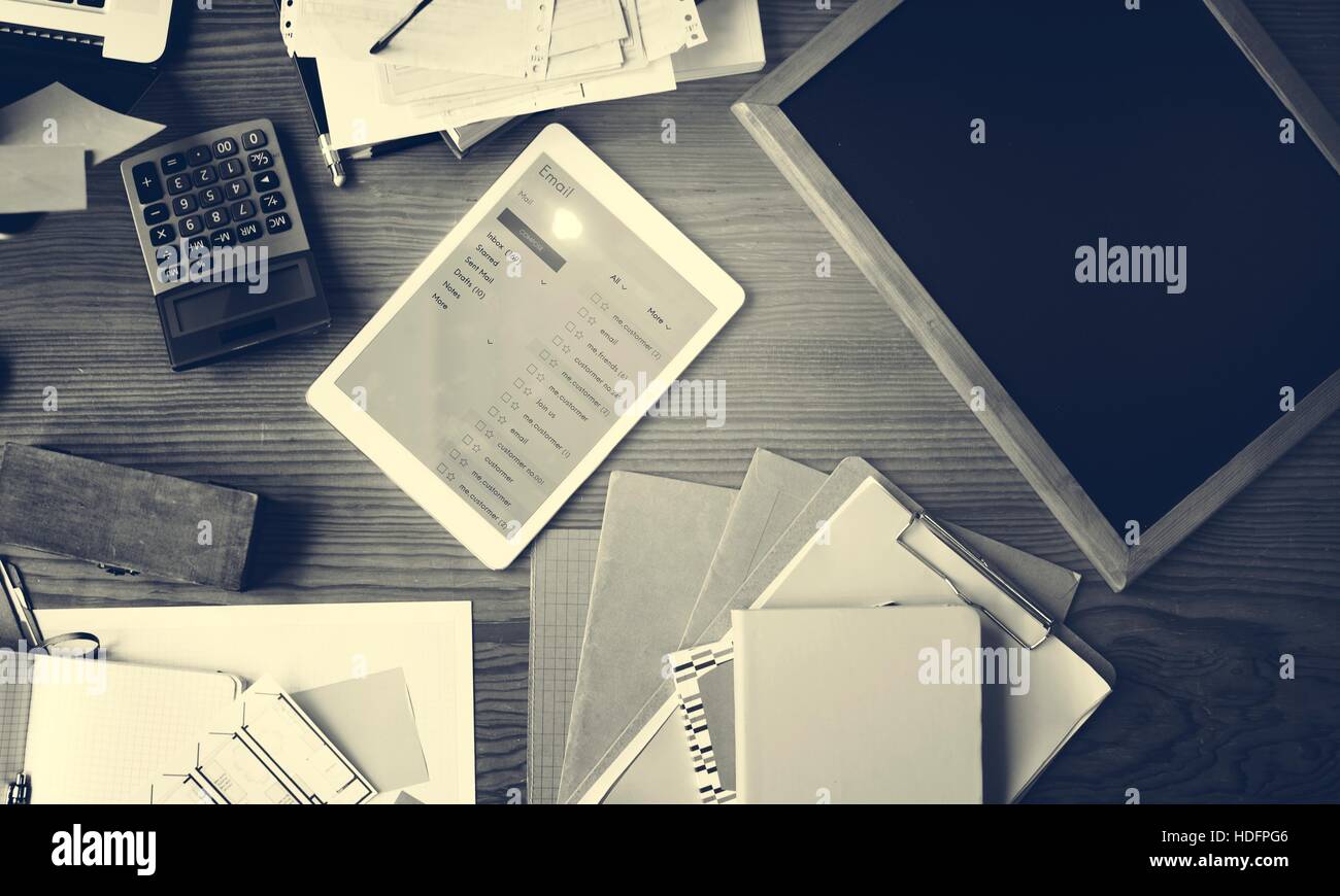 Workplace Workspace Wooden Table Document Concept Stock Photo - Alamy