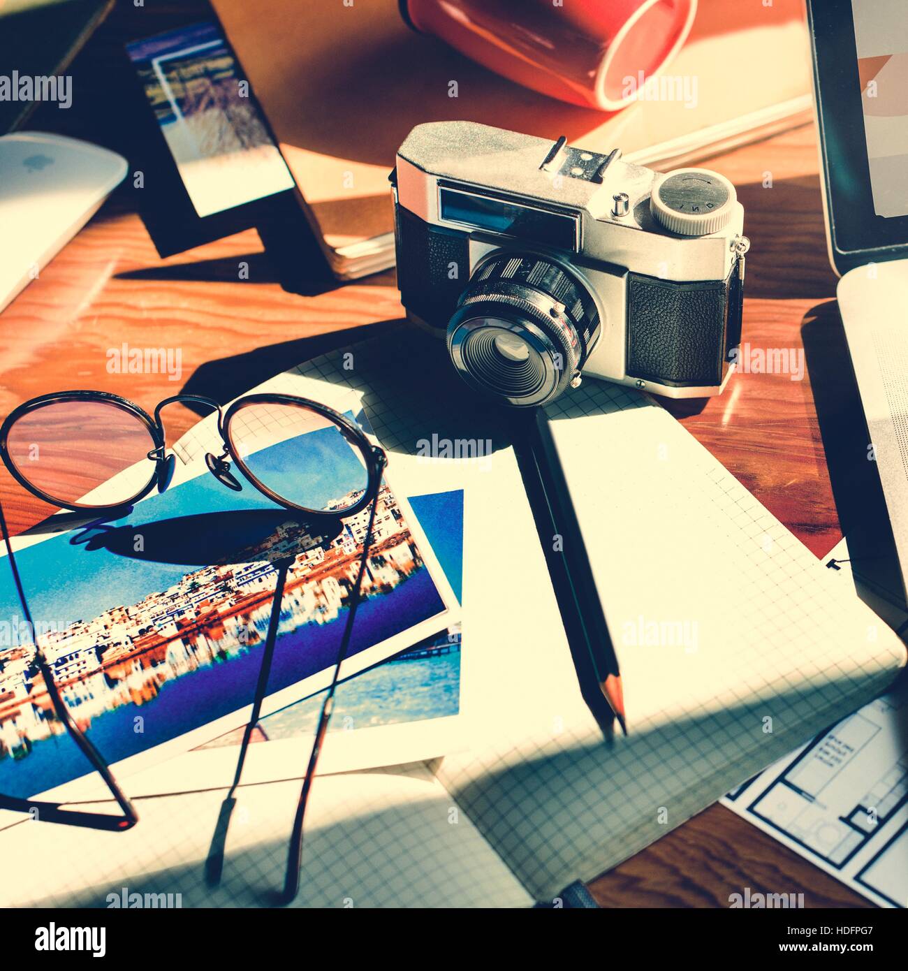 Workplace Workspace Wooden Table Document Concept Stock Photo - Alamy