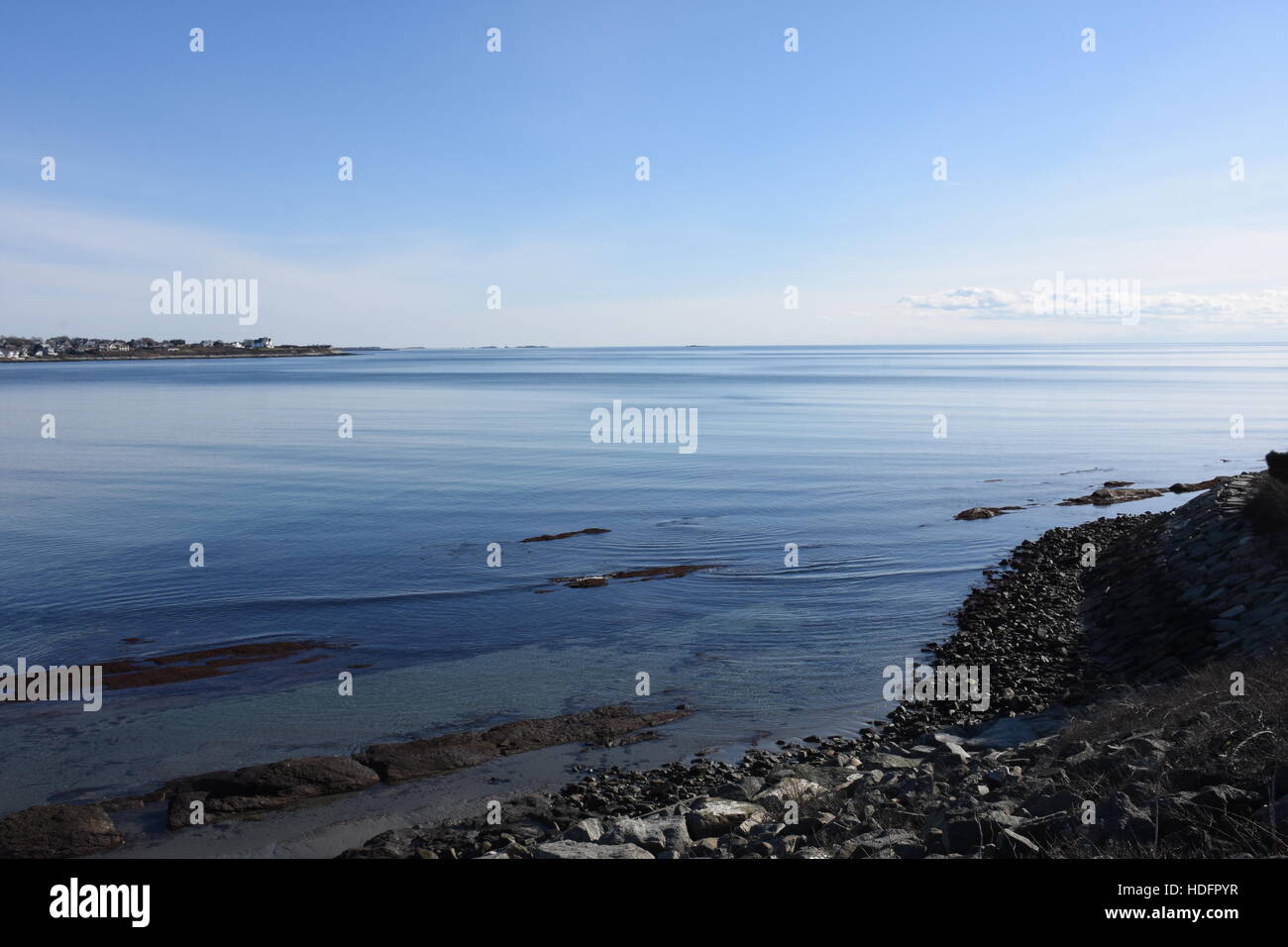 Calm Atlantic Ocean view from Cliff Walk in Newport, RI Stock Photo - Alamy