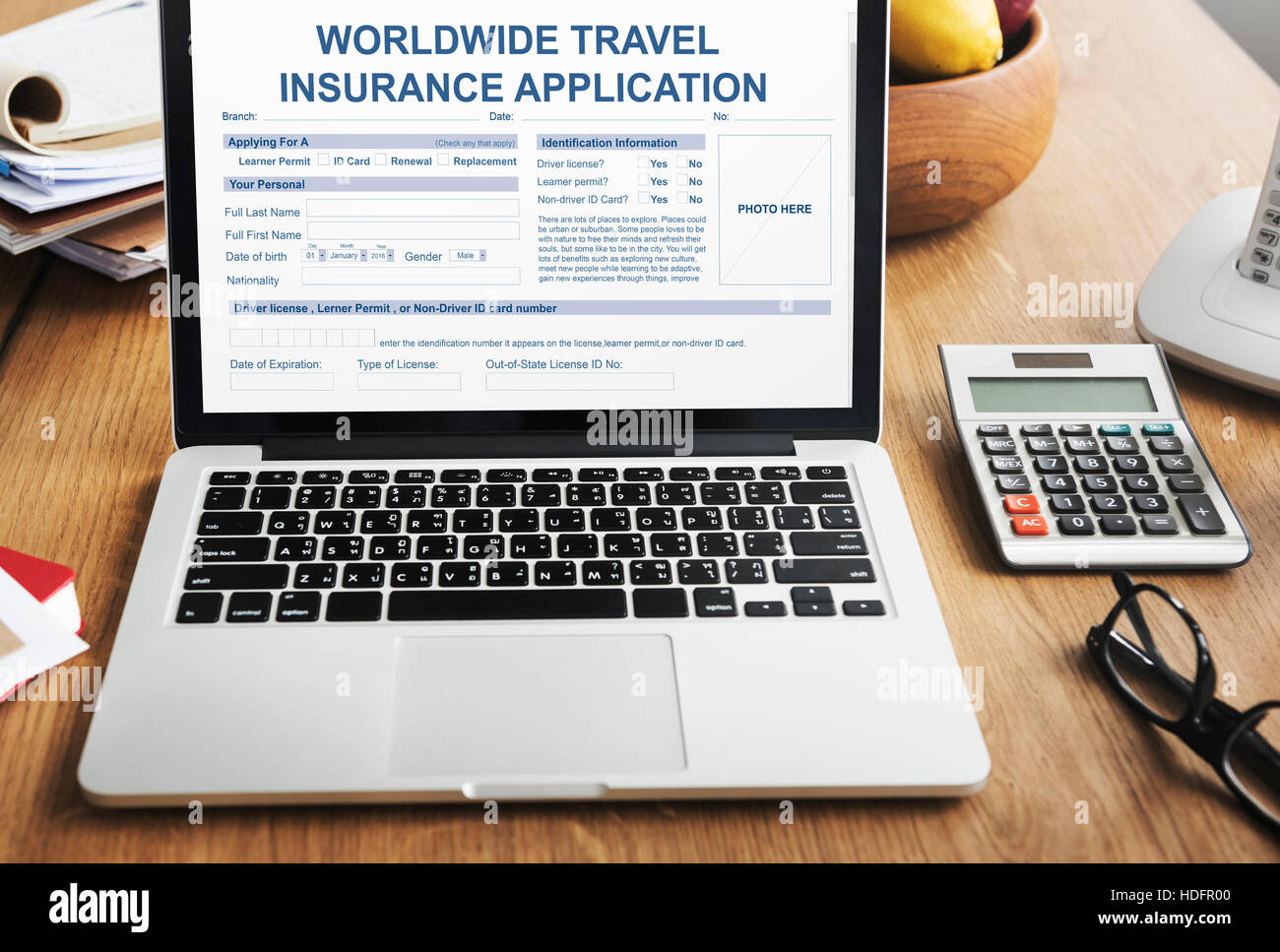 Worldwide Travel Insurance Application Form Concept Stock Photo - Alamy