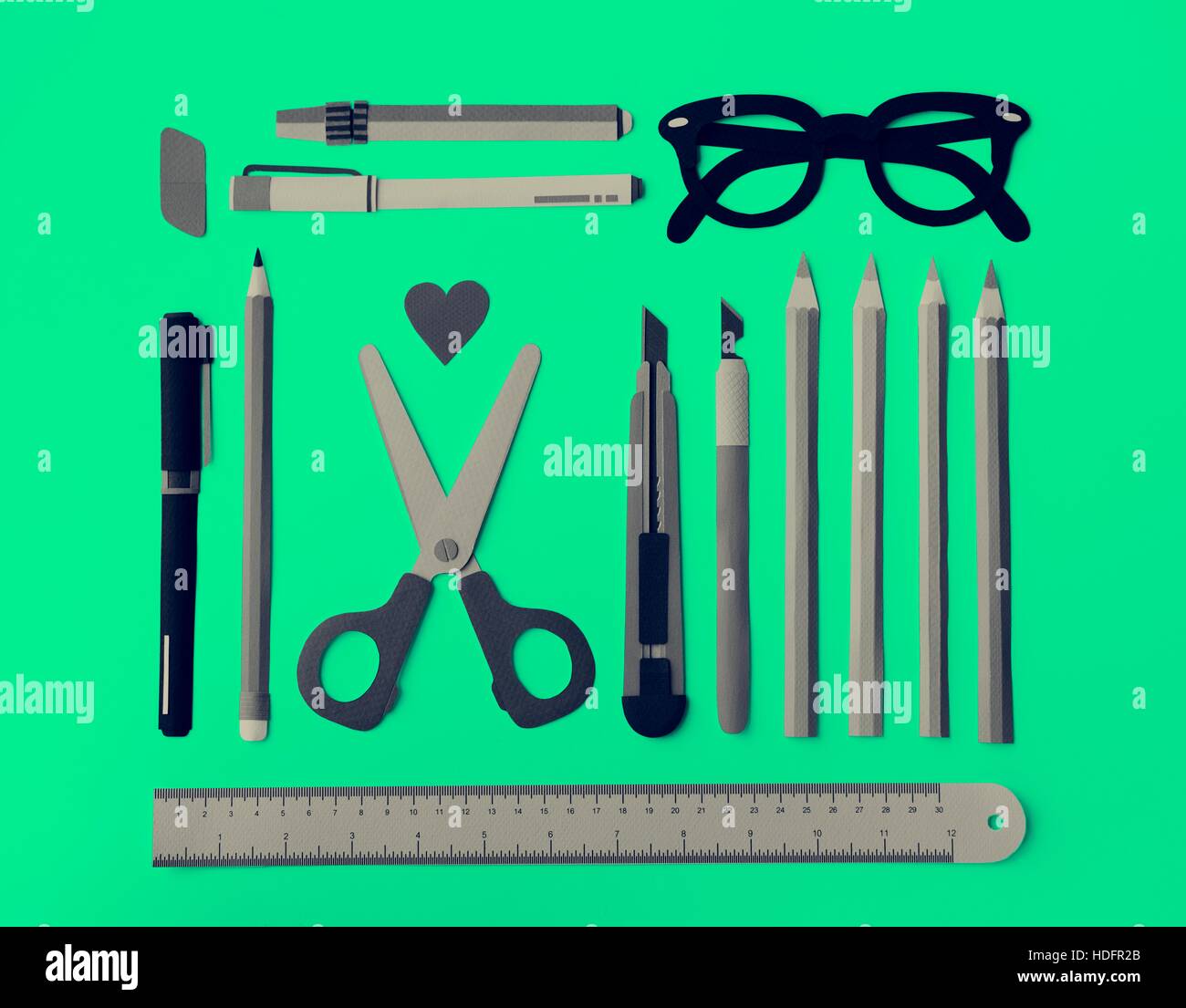 Pen Color Pencil Scissor Eraser Ruler Eyeglasses Concept Stock Photo ...