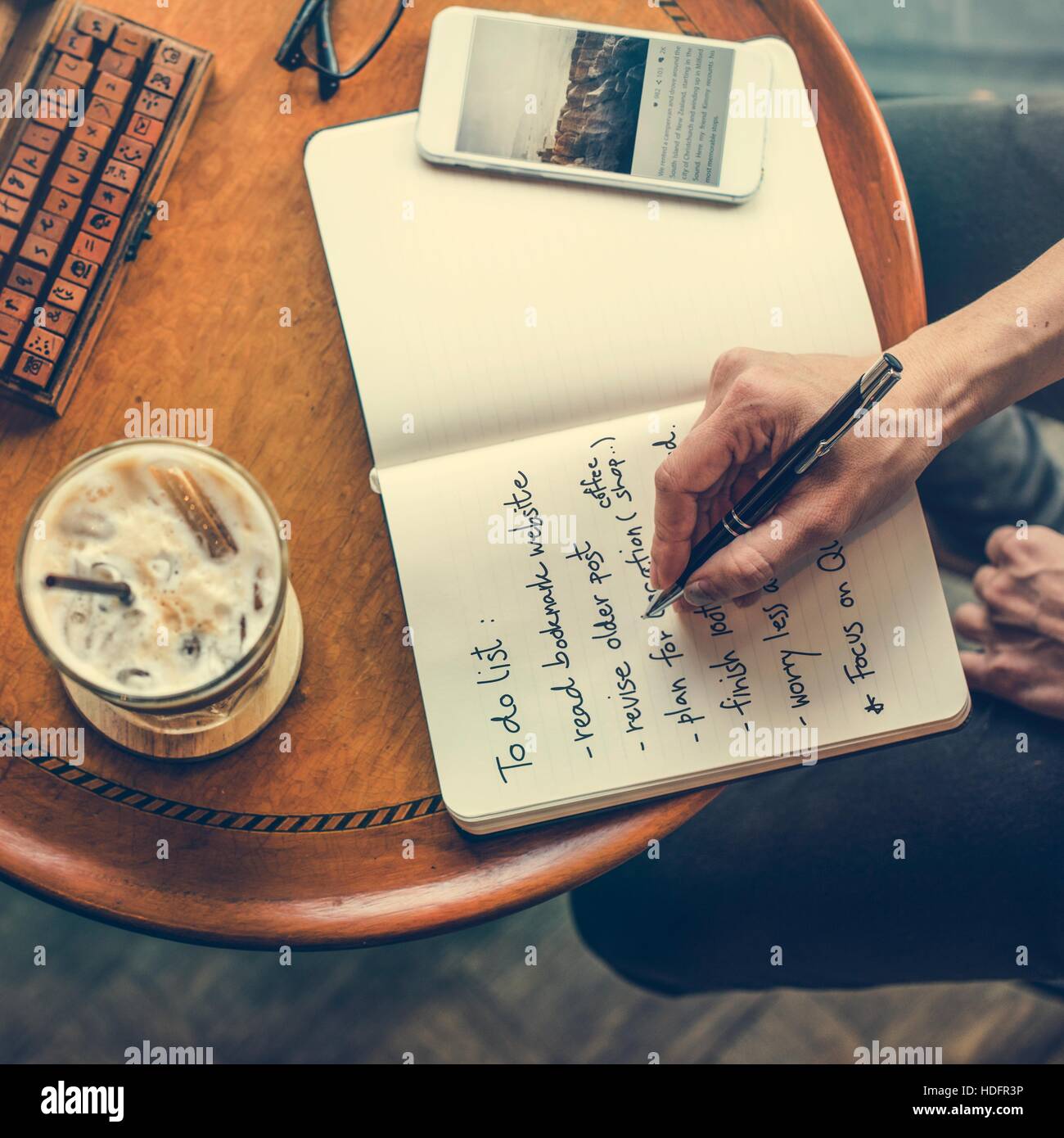 Cafe Coffee Break Mobile Phone Notebook To Do List Concept Stock Photo ...