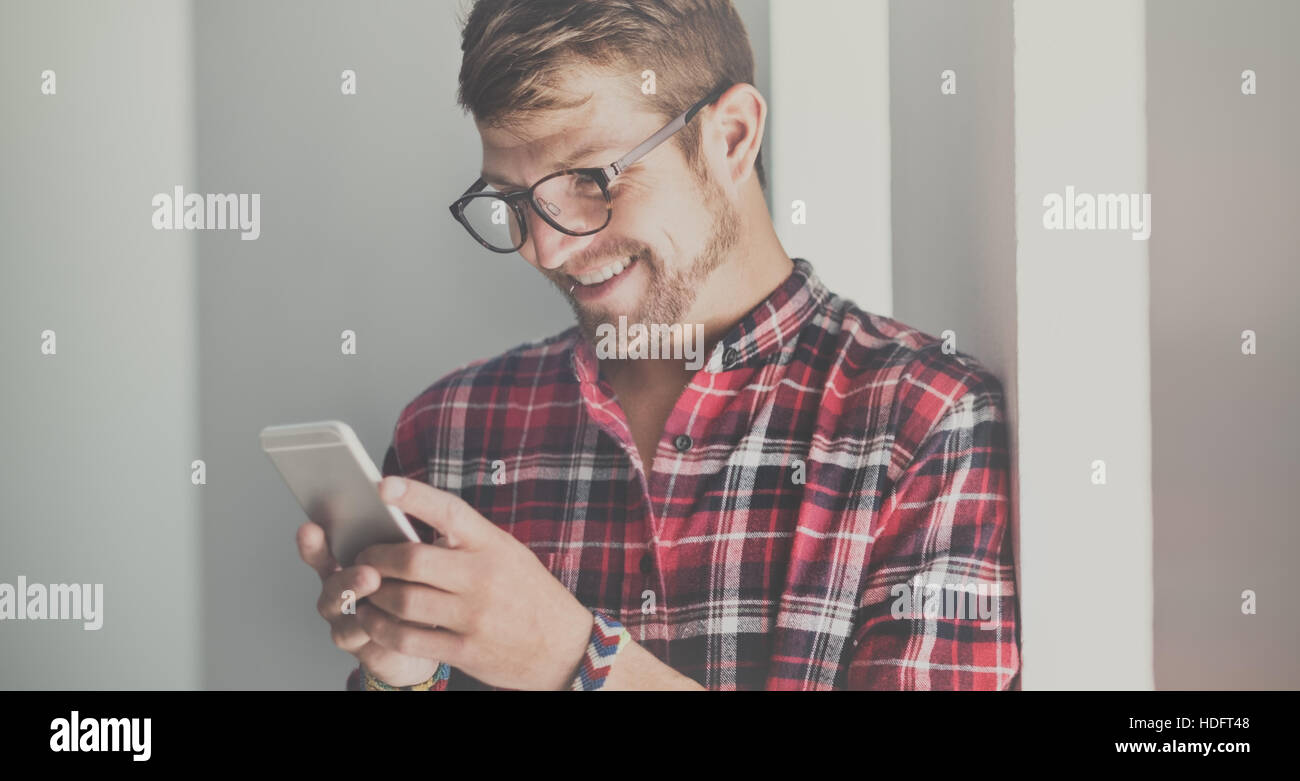 Young Man Using Browsing Smartphone Concept Stock Photo - Alamy