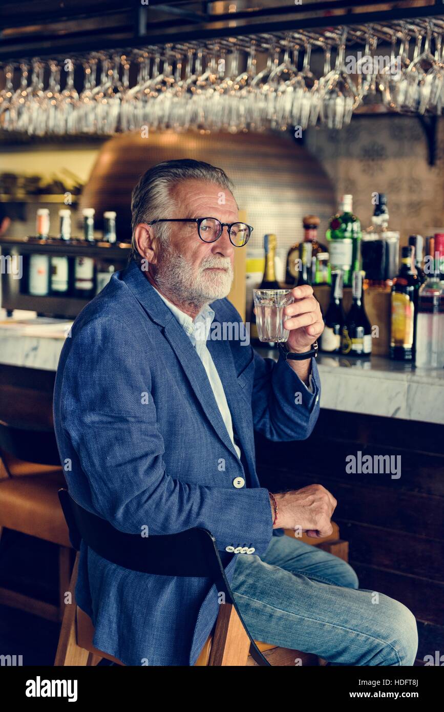 Senior Man Hangout Drinking Alcohol Night Club Concept Stock Photo - Alamy