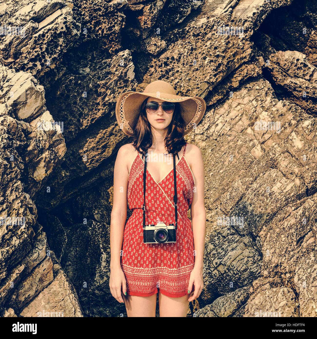 Girl Camera Photographer Focus Shooting Nature Concept Stock Photo - Alamy