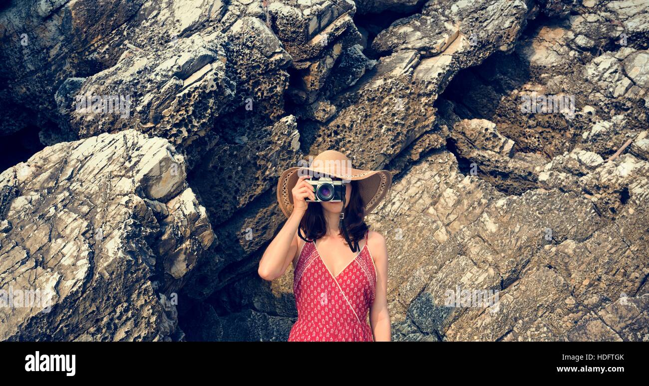 Girl Camera Photographer Focus Shooting Nature Concept Stock Photo - Alamy