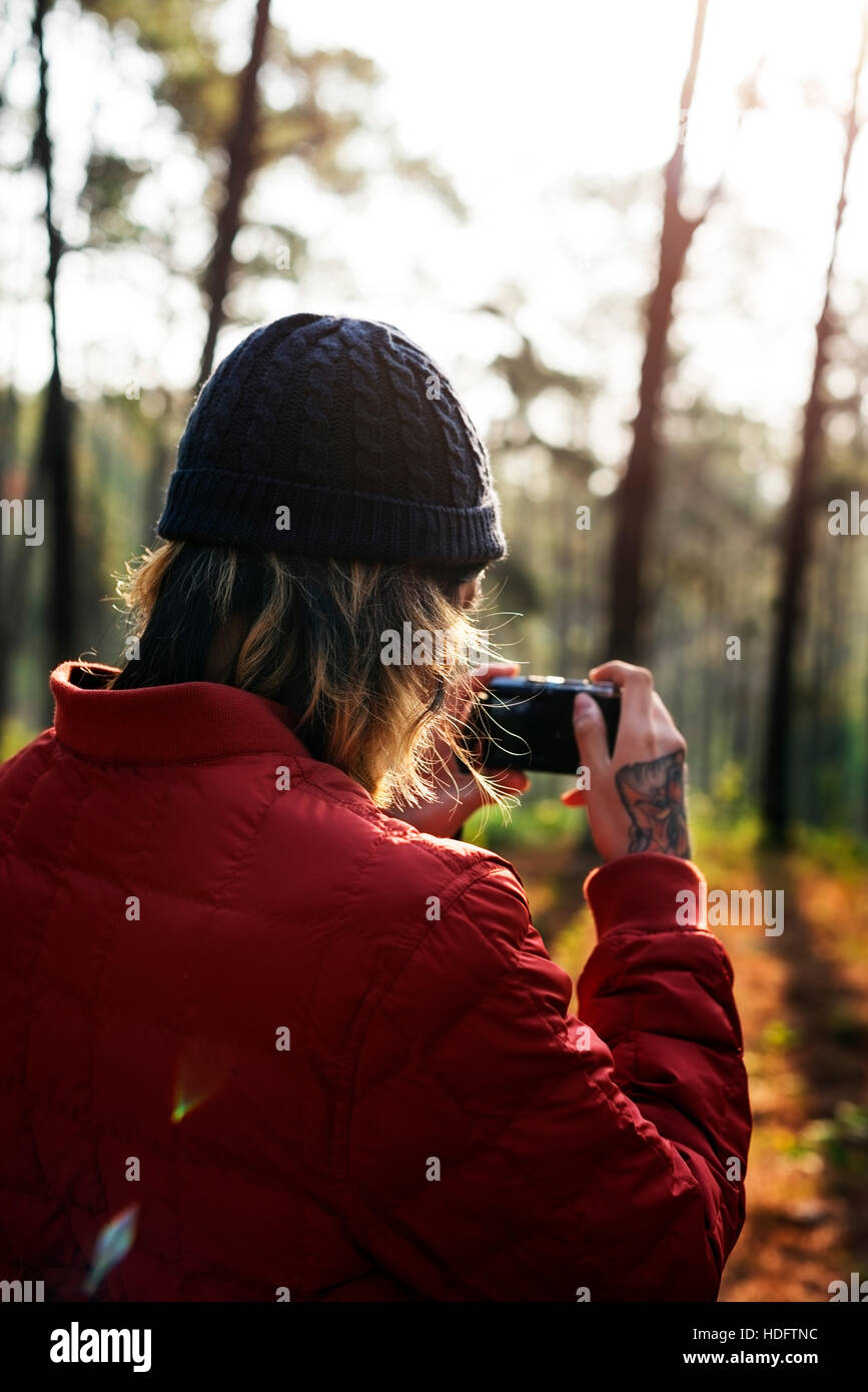 Photographer Camera Man Shooting Woods Nature Concept Stock Photo - Alamy