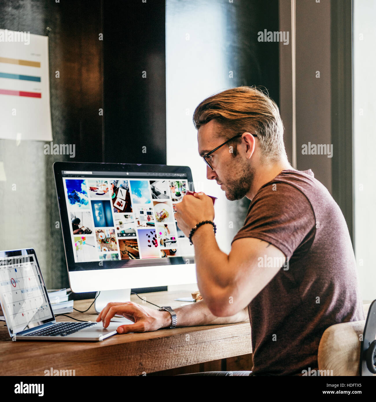Man Busy Photographer Editing Home Office Concept Stock Photo - Alamy
