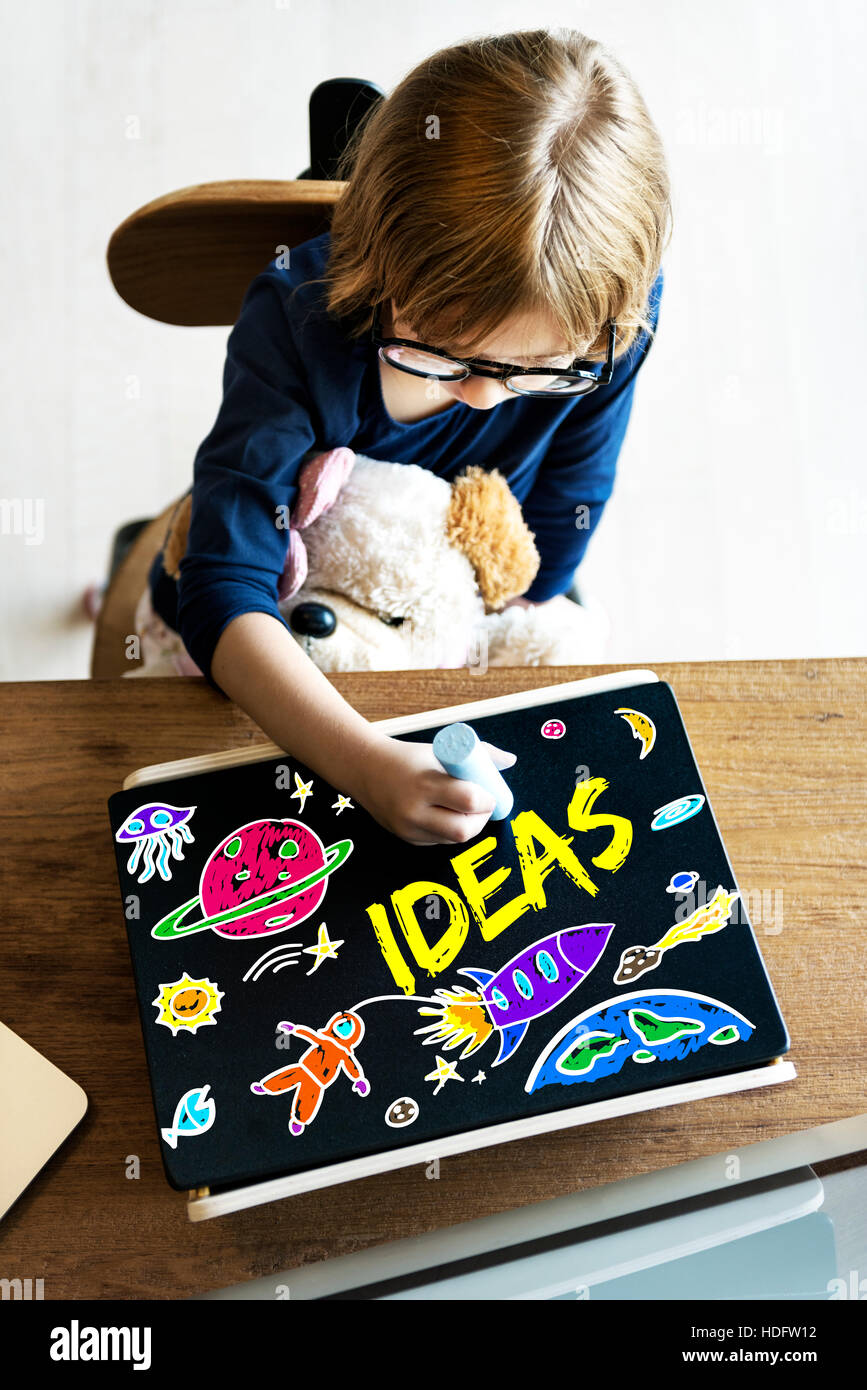 Kids Imagination Space Rocket Joyful Graphic Concept Stock Photo - Alamy