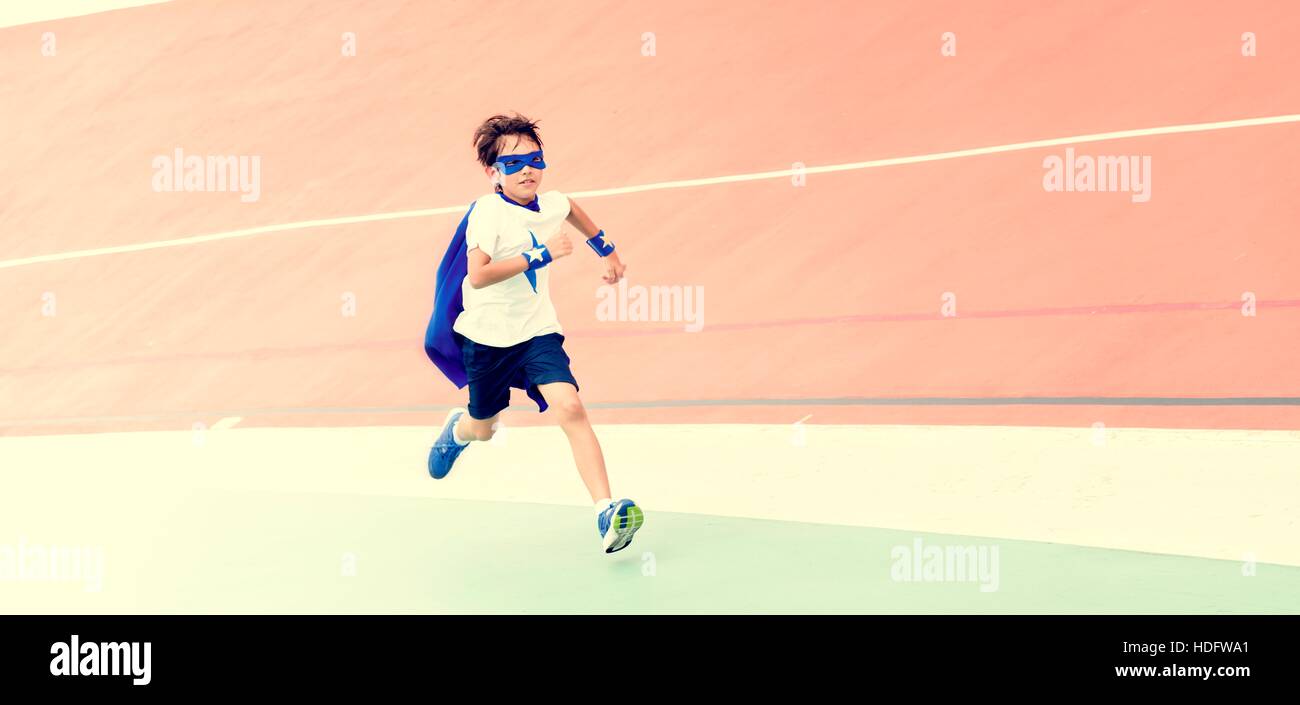 Superhero Boy Brave Running Activity Concept Stock Photo - Alamy