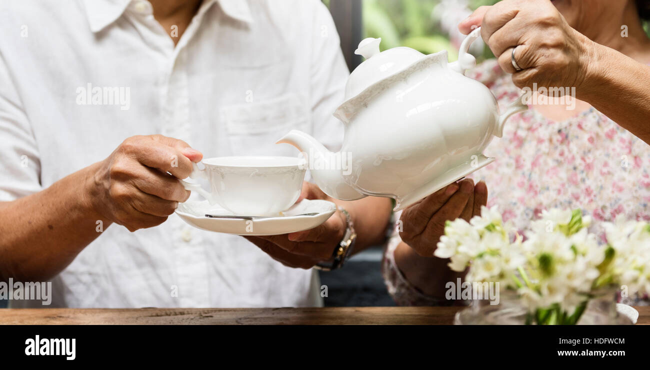 Senior Couple Afternoon Tea Drinking Relax Concept Stock Photo - Alamy