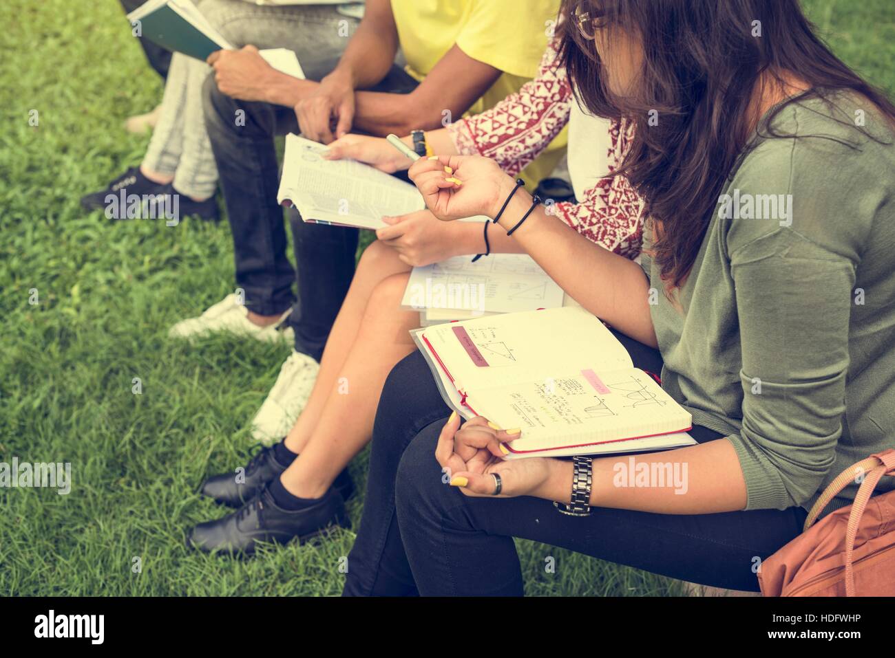 Young Diverse Group Studying Outdoors Concept Stock Photo - Alamy