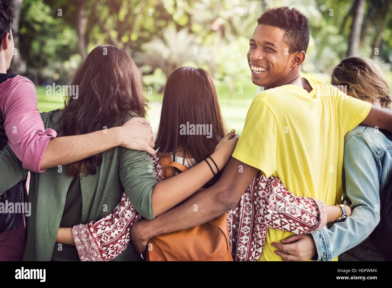 Diverse Group Young People Bonding Outdoors Concept Stock Photo - Alamy