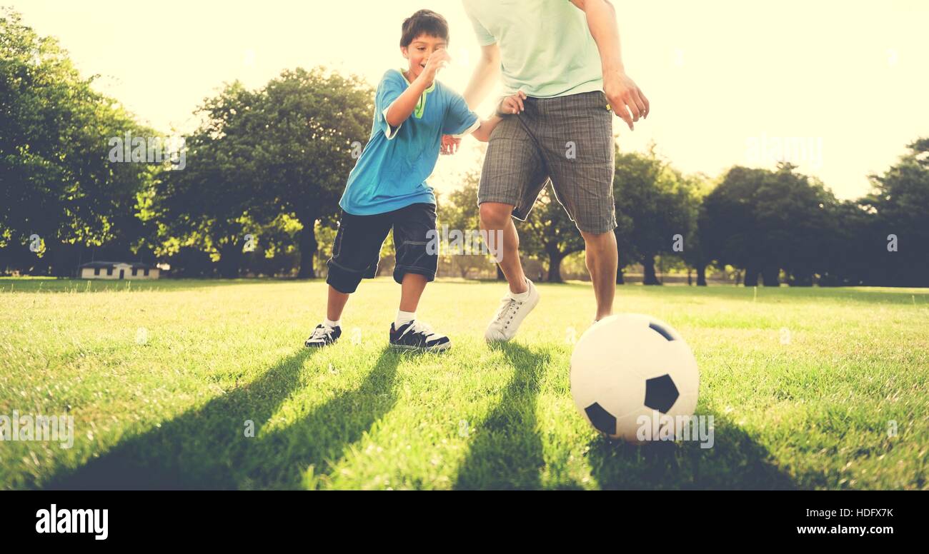Soccer Football Field Father Son Activity Summer Concept Stock Photo ...