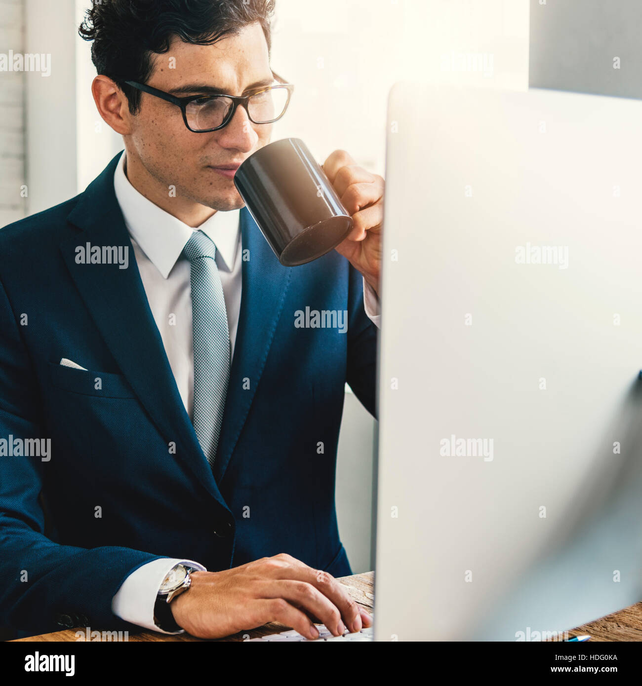 Business Man Drinking Coffee Office Concept Stock Photo - Alamy