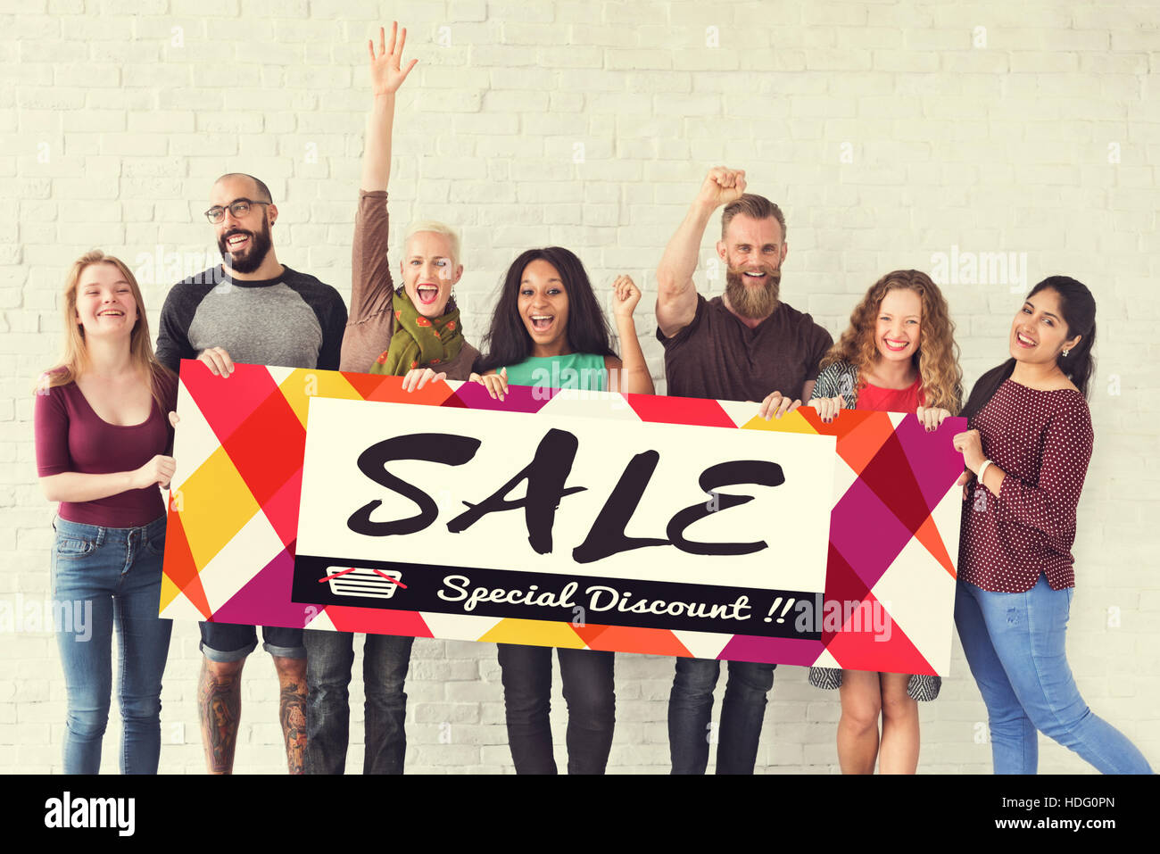 People Friendship Arms Raised Happiness Sale Discount Banner Concept ...