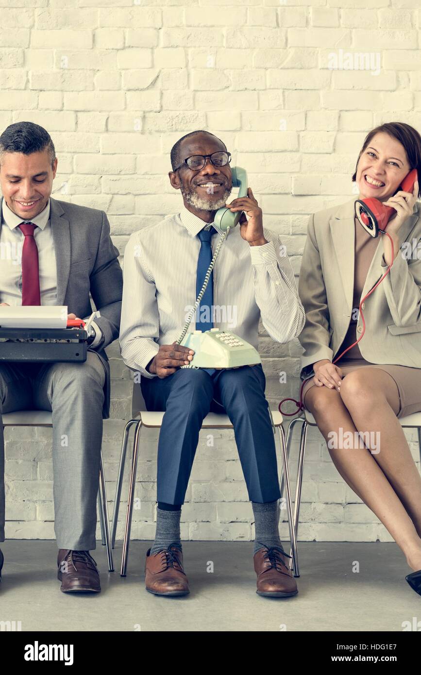 Business Team Working Using Vintage Objects Concept Stock Photo - Alamy