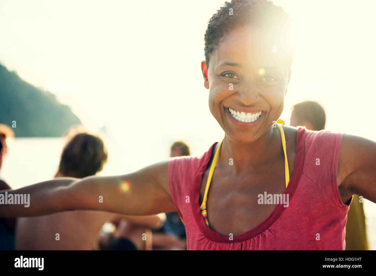 African Descent Woman Enjoying Beauty Bright Concept Stock Photo - Alamy