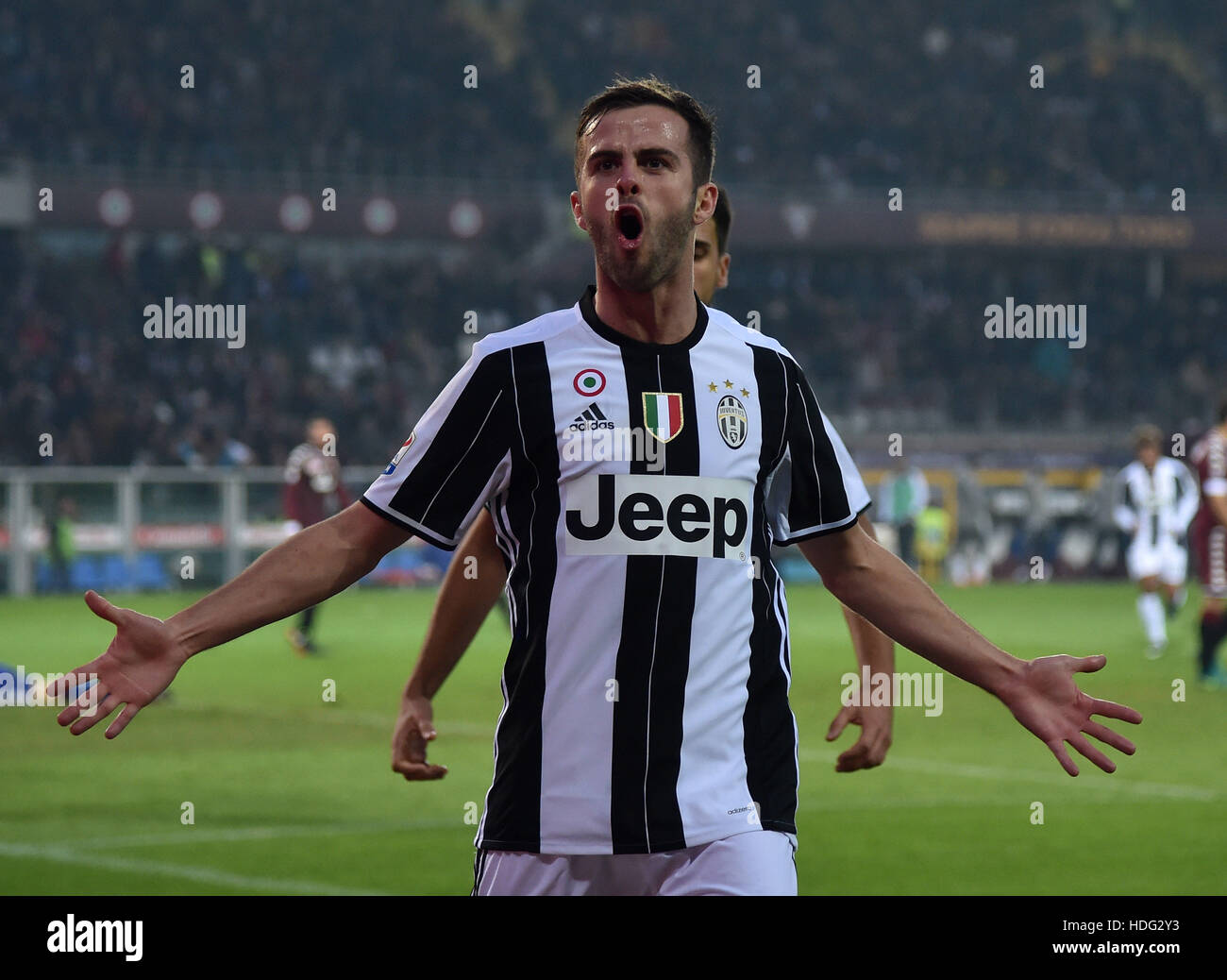Turin, Italy. 11th Dec, 2016. Miralem Pjanic of Juventus celebrates ...