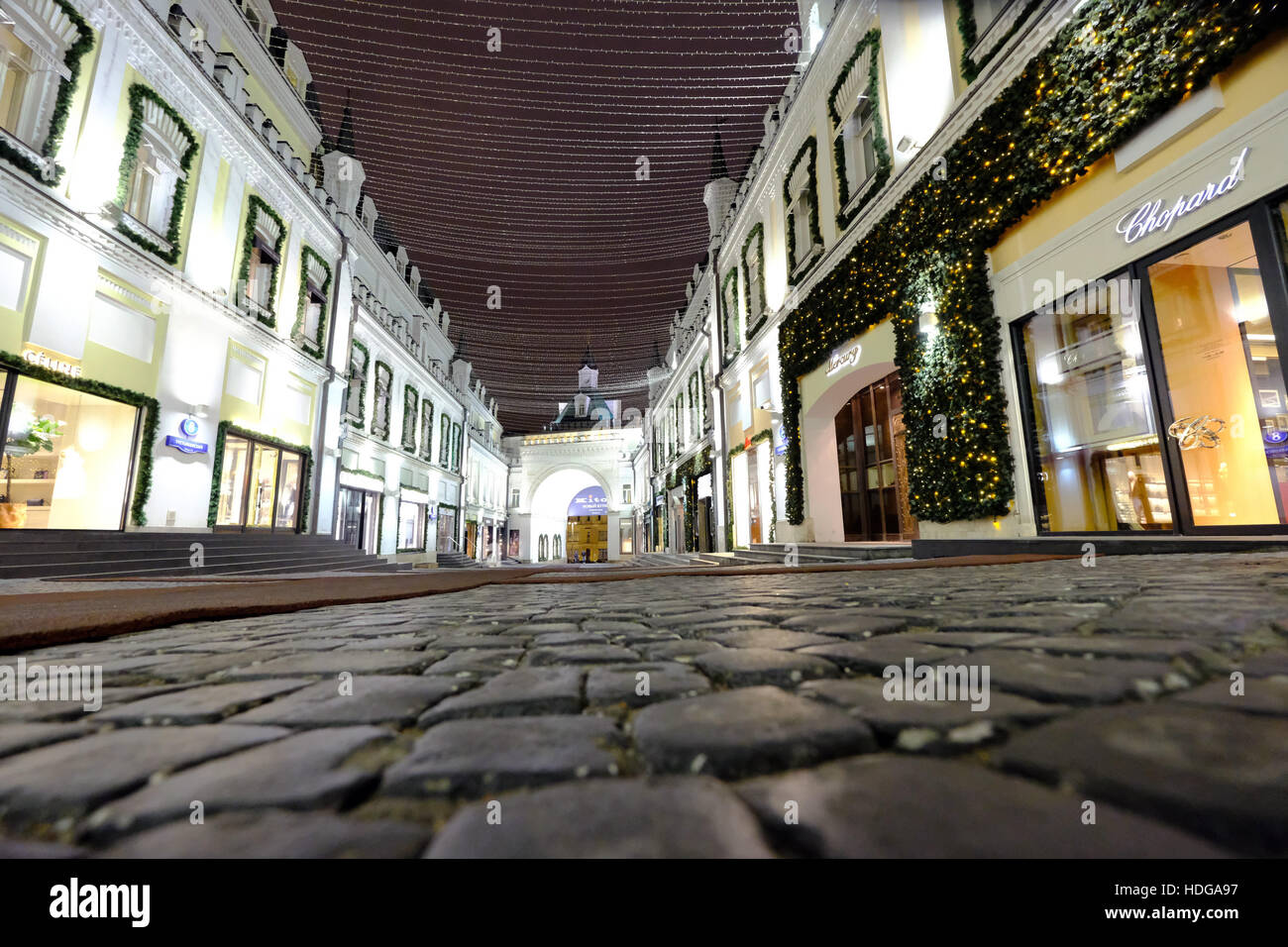 An illuminated shopping passage in the inner city of Moscow, Russia, 26 ...