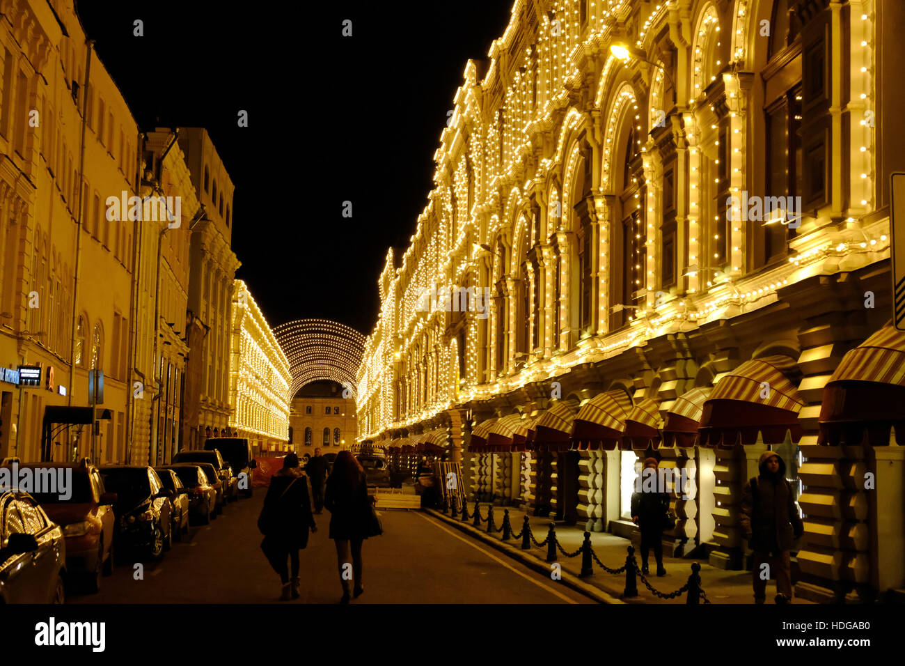 An illuminated shopping passage in the inner city of Moscow, Russia, 26 ...