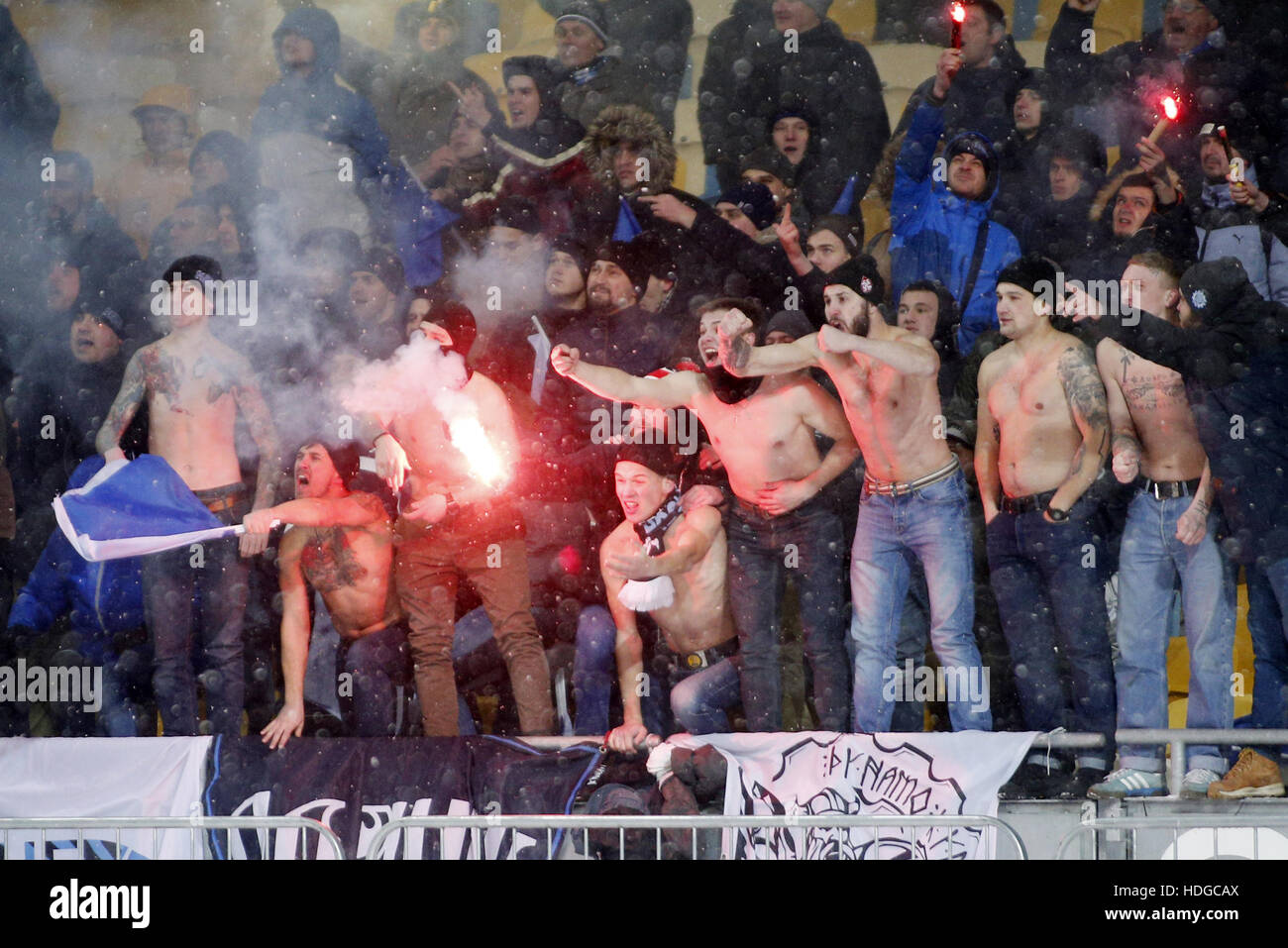 Dynamo supporters react during the Ukrainian Premier League match ...