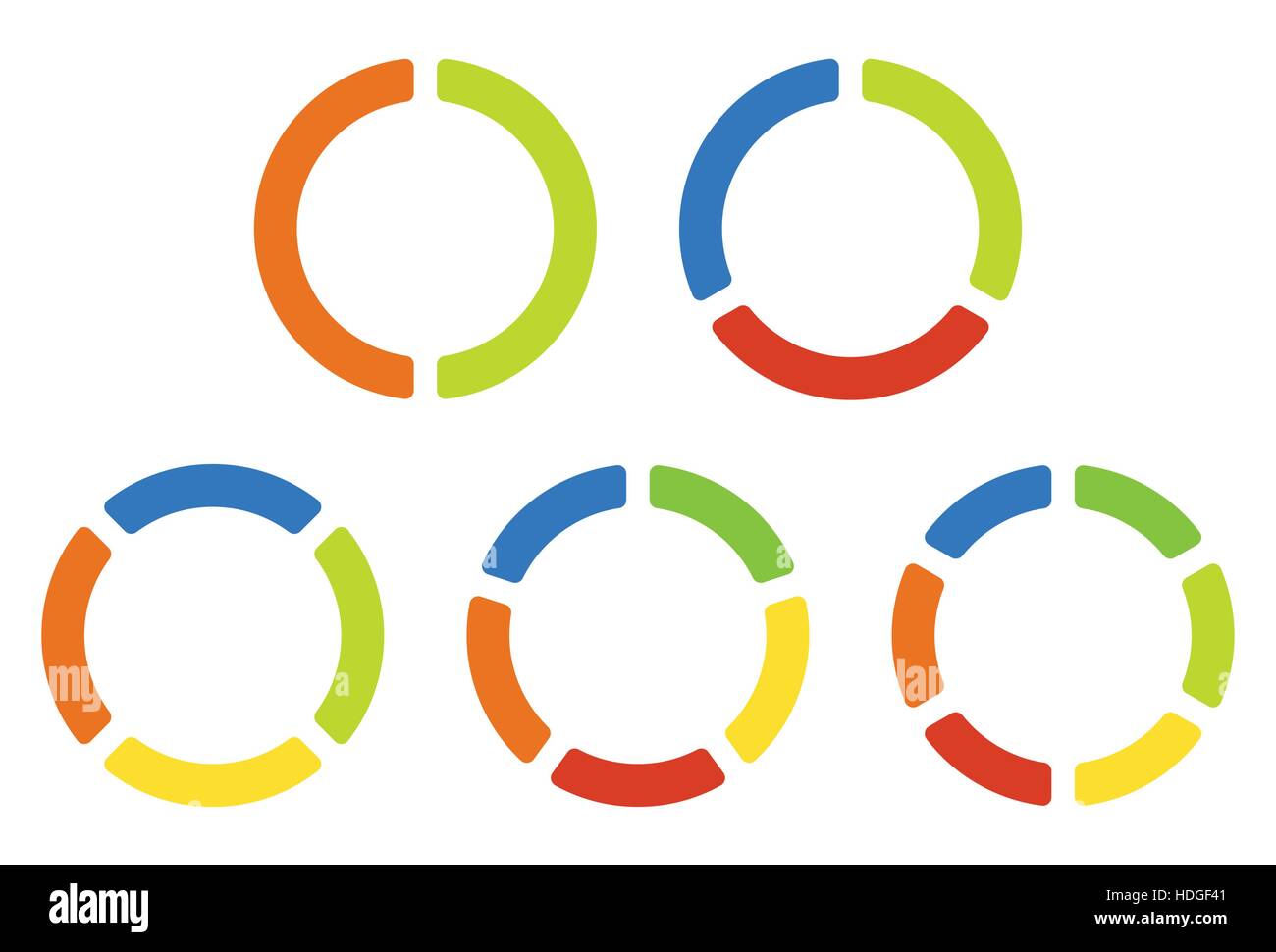 Set pie charts, graphs in 2,3,4,5,6 segments. Segmented circles ...