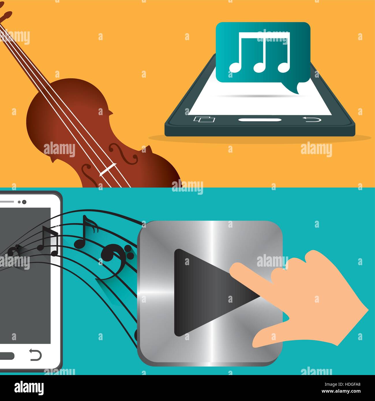 mobile music fiddle and player note banner vector illustration eps 10 ...