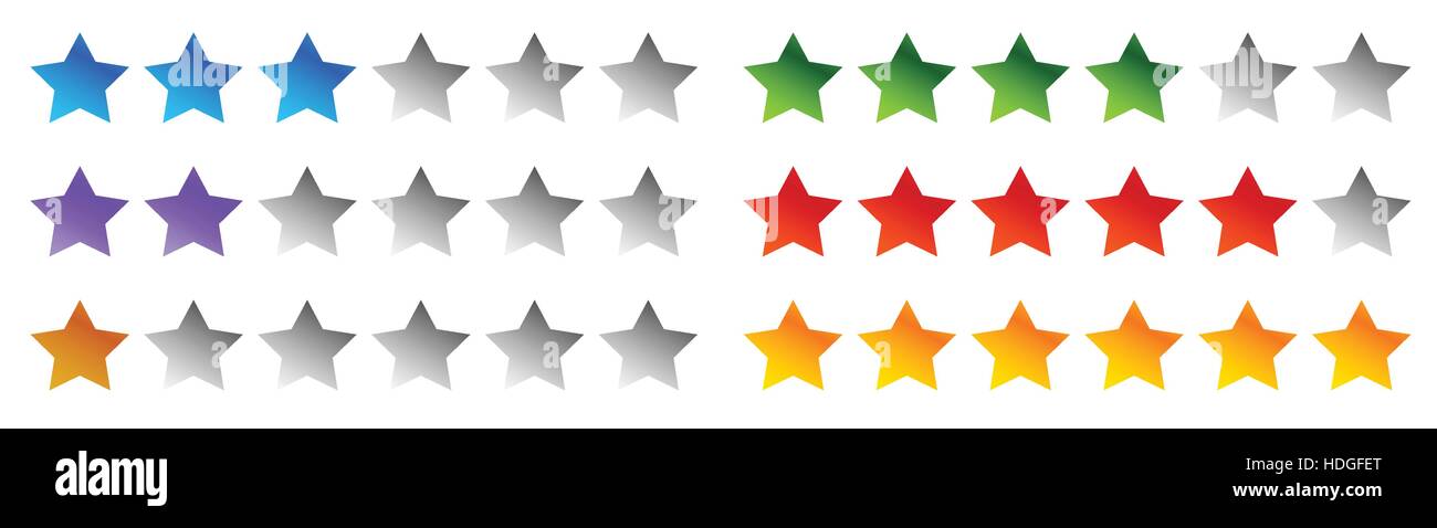Star rating symbols with 6 star. Quality, feedback, experience, level ...