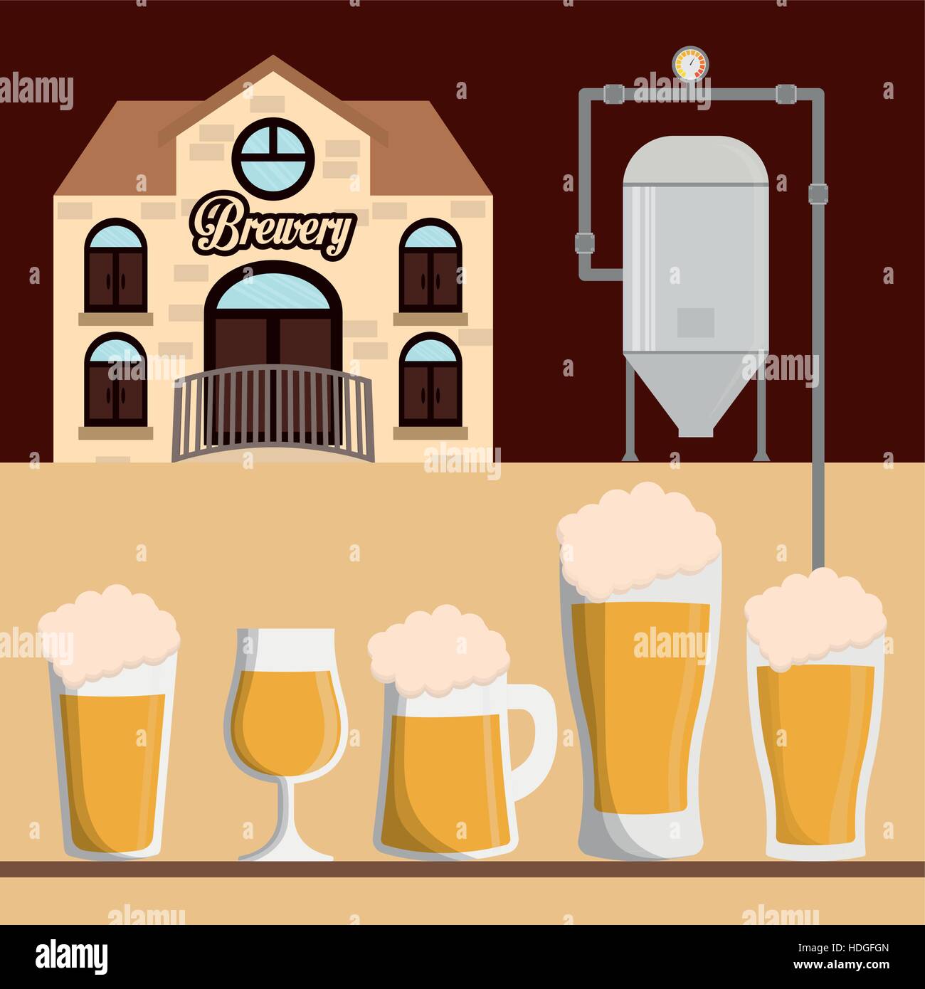 brewery building beer various glasses foam vector illustration eps 10 ...