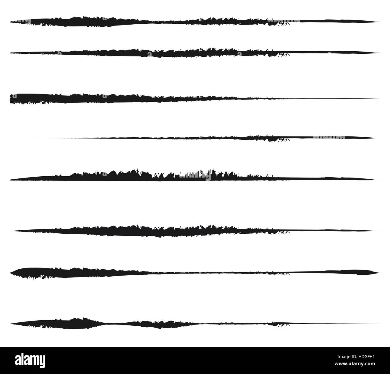 Grungy, textured lines for damage effects. Set of smudged, smeared ...