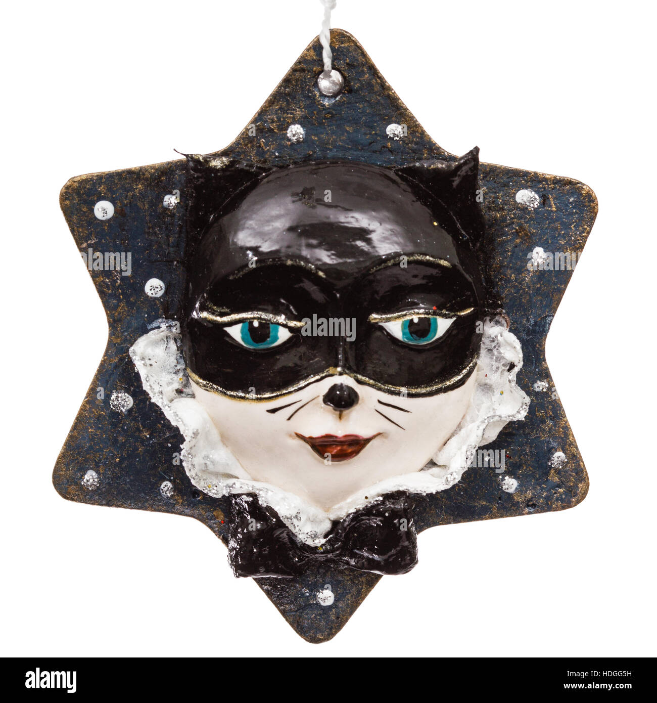 Festive decoration in the shape of a cat mask, isolated on white ...