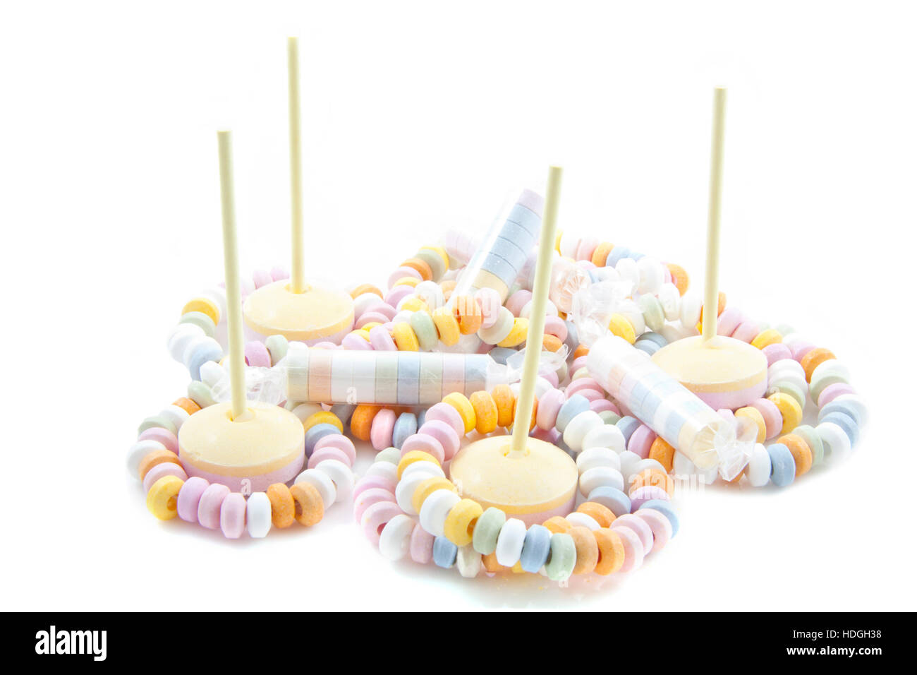 Colorful candy on a stack on a white background Stock Photo - Alamy
