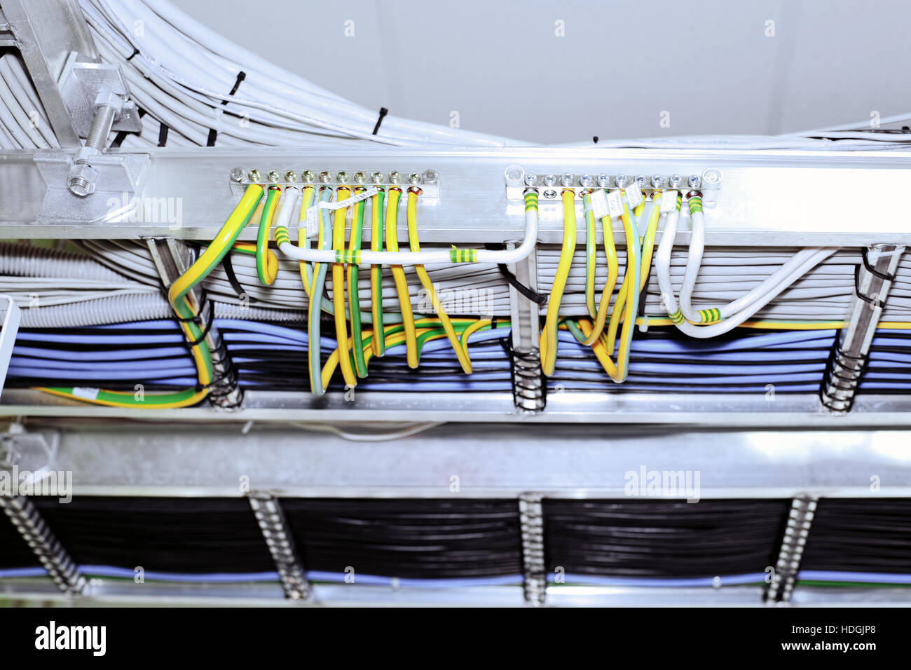 Telecommunication equipment, main power line in a datacenter Stock ...