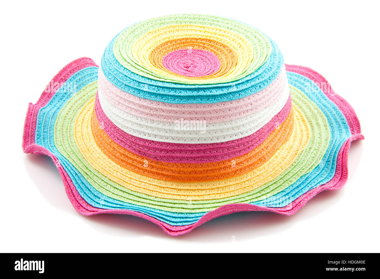 Colorful rainbow straw hat close up over white Stock Photo - Alamy