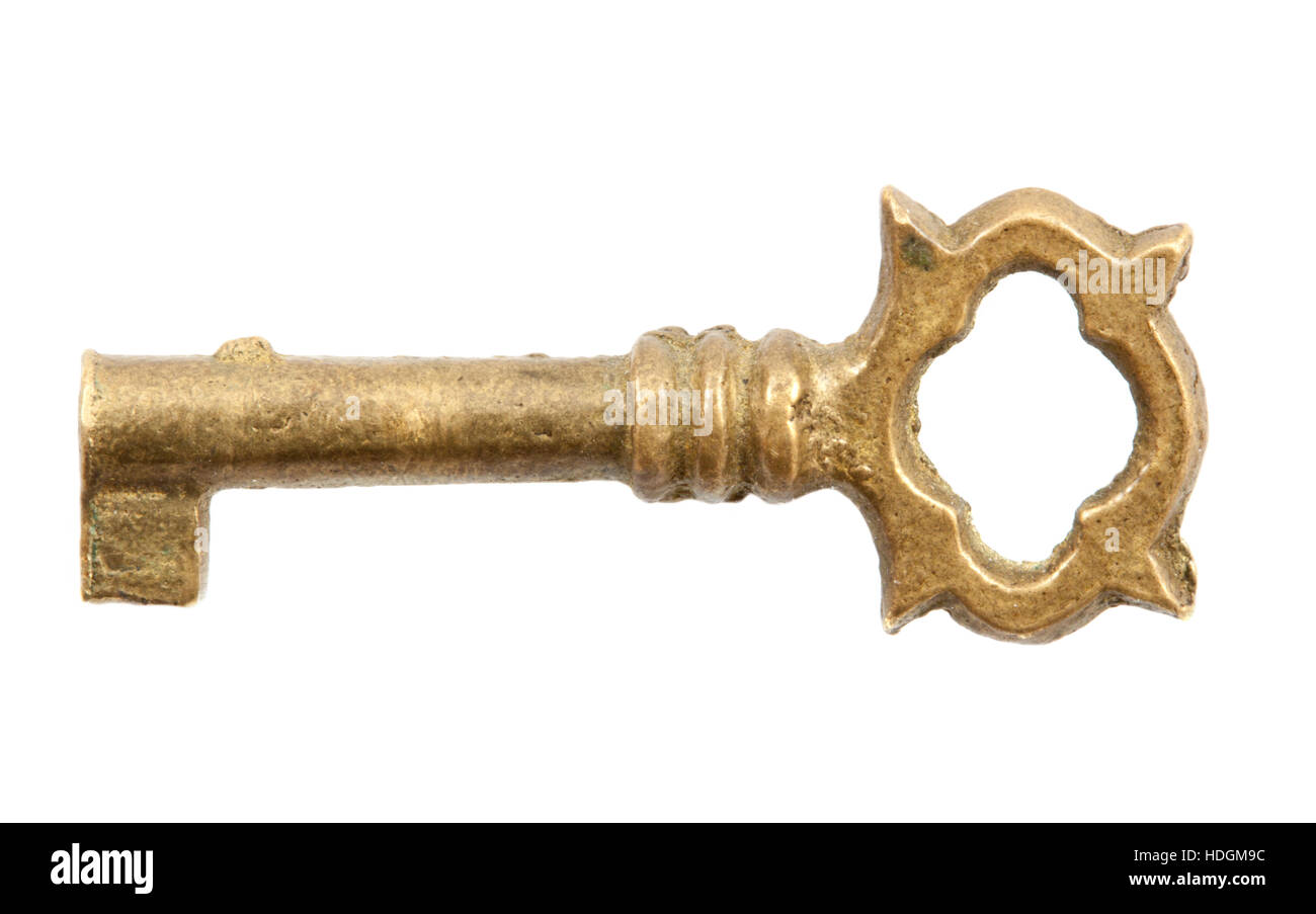 Vintage old golden key isolated over white Stock Photo - Alamy