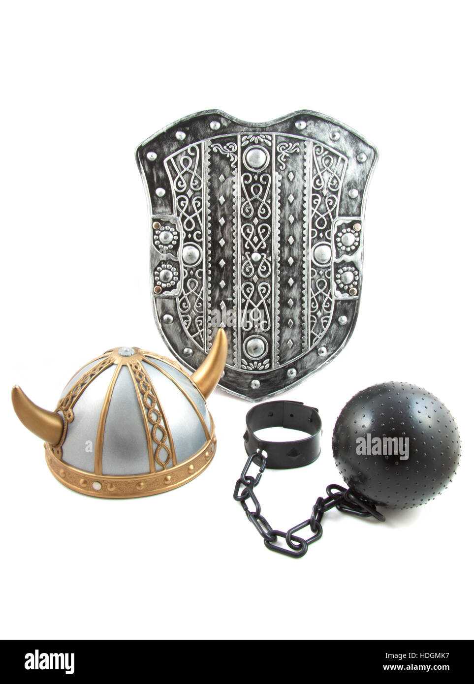 Old vintage armor objects on a white background Stock Photo - Alamy