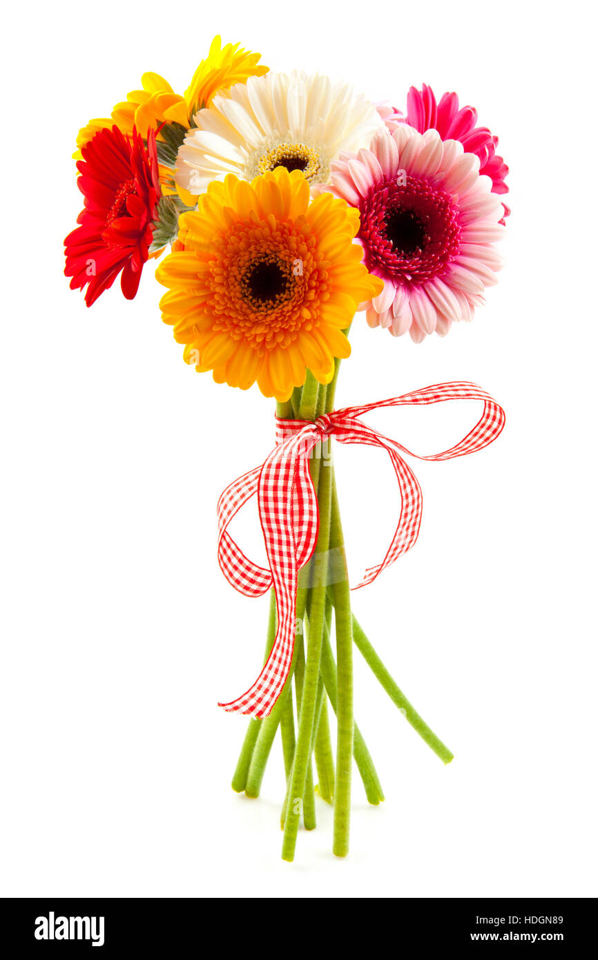 Bouquet with different kind of colored gerbera's isolated over white ...