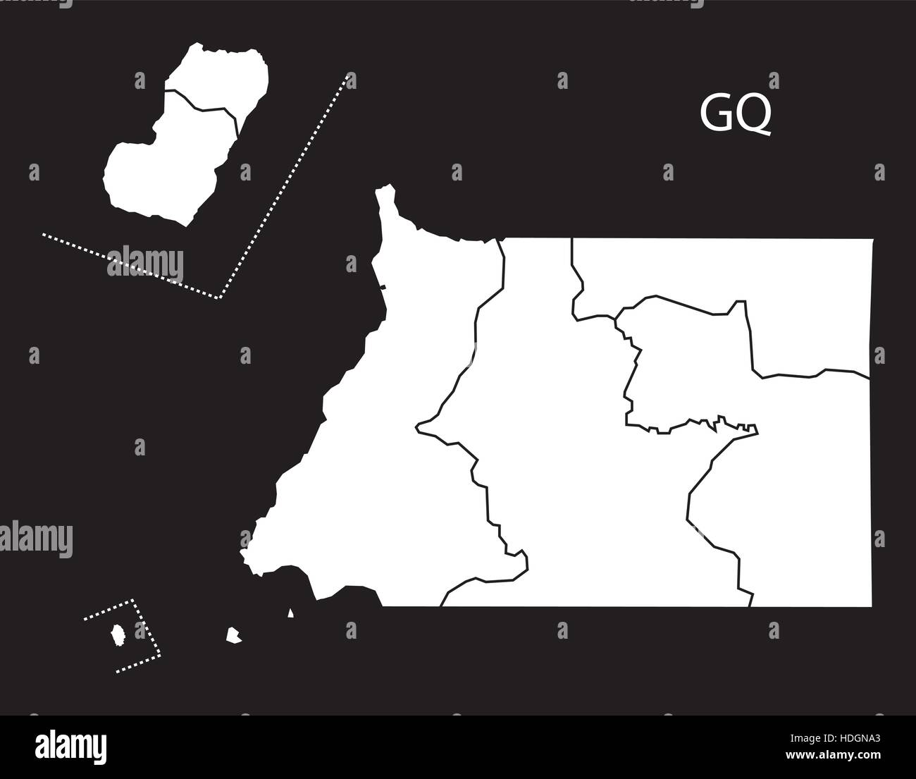 Equatorial Guinea provinces Map black and white illustration Stock ...