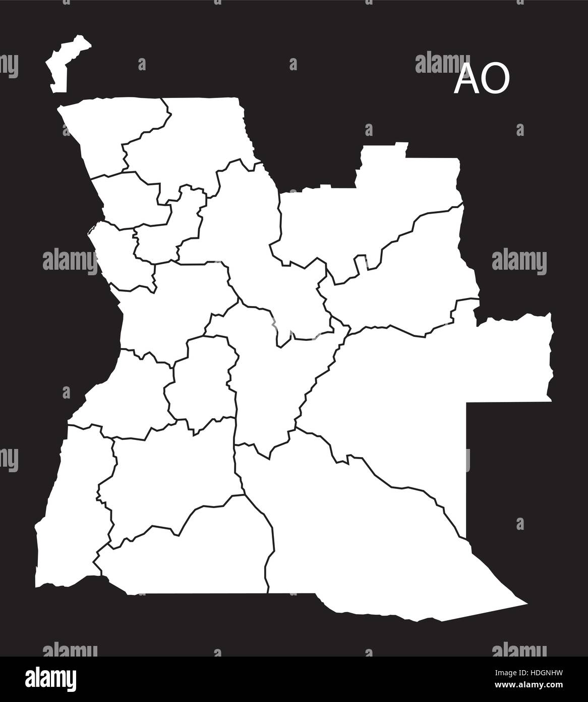Angola provinces Map black and white illustration Stock Vector Image ...