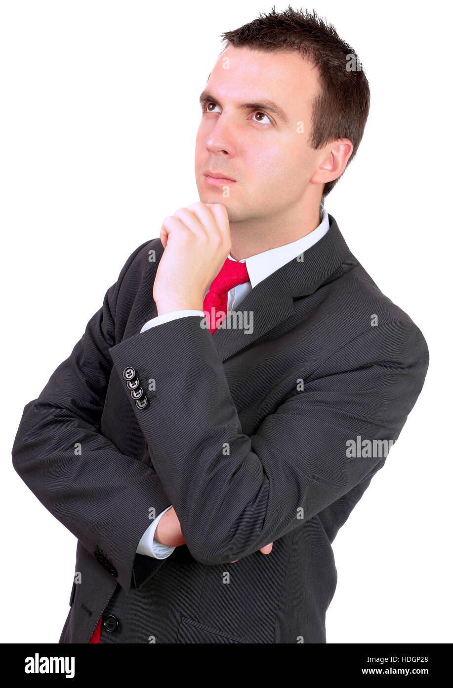 Caucasian businessman - in pensiveness condition. Isolation over white ...