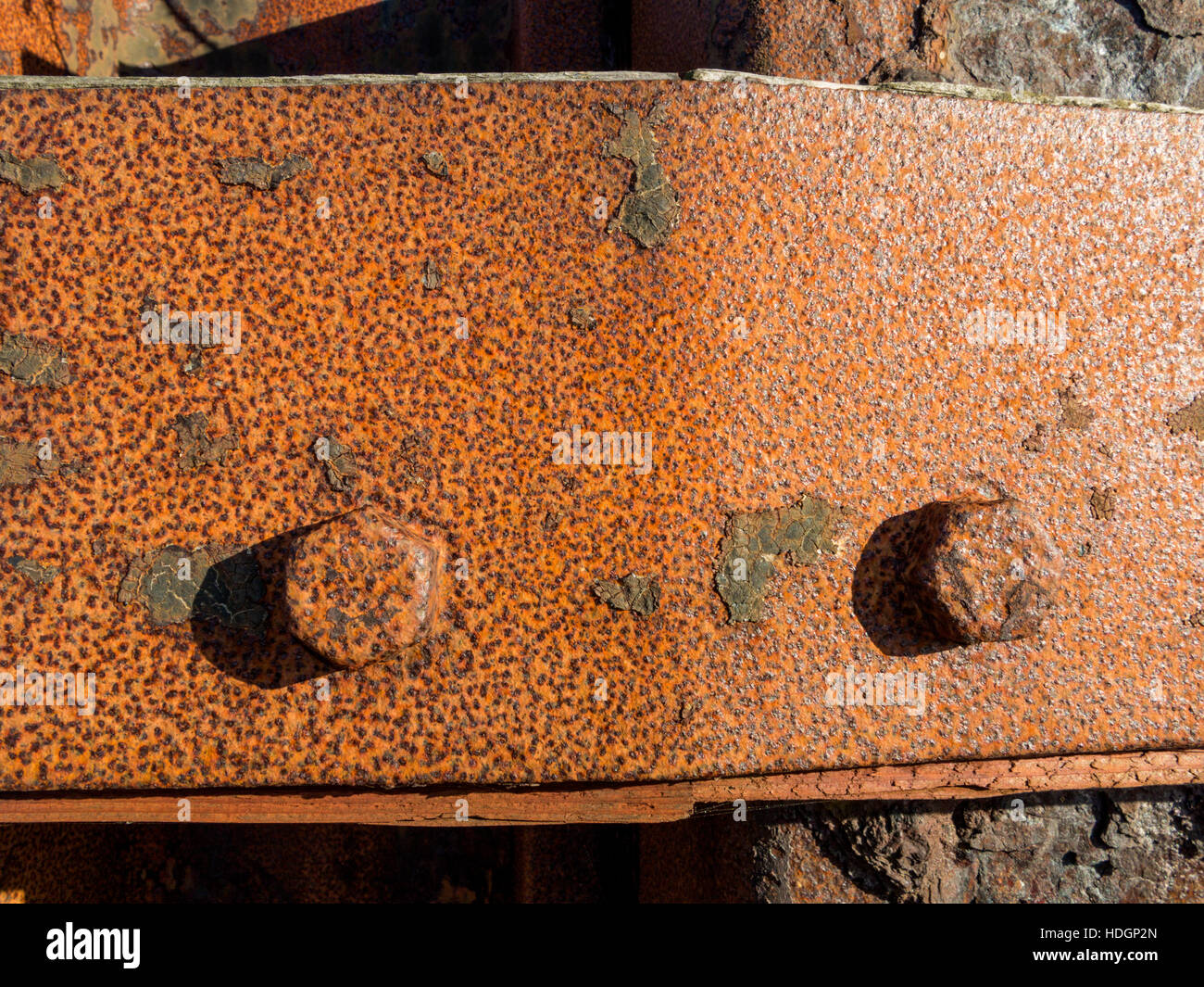 Heavily rusted and corroded steel interlocking sea defense bracket with ...