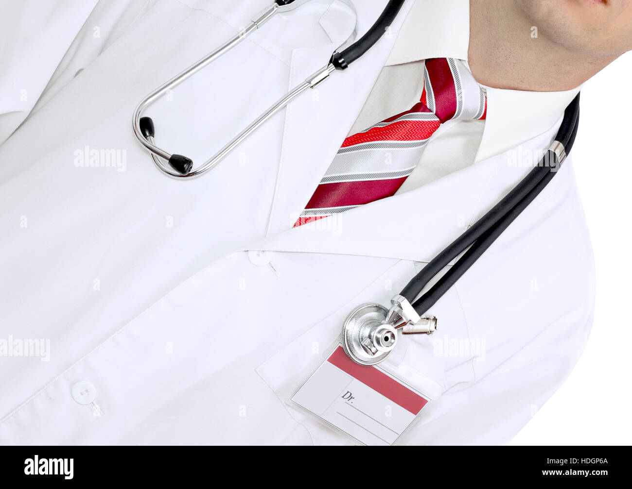 Fragment medical doctor's smock with stethoscope. Isolated over white ...