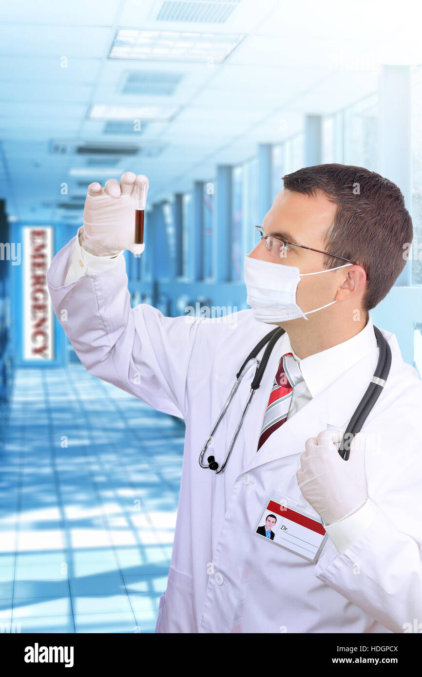 Doctor resarch a medical test glass with blood in Hospital Stock Photo ...