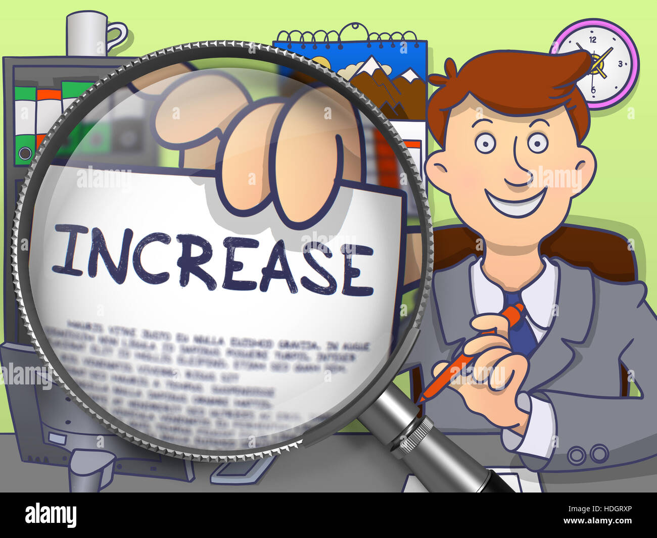 Increase on Paper in Businessman's Hand through Magnifier to Illustrate ...
