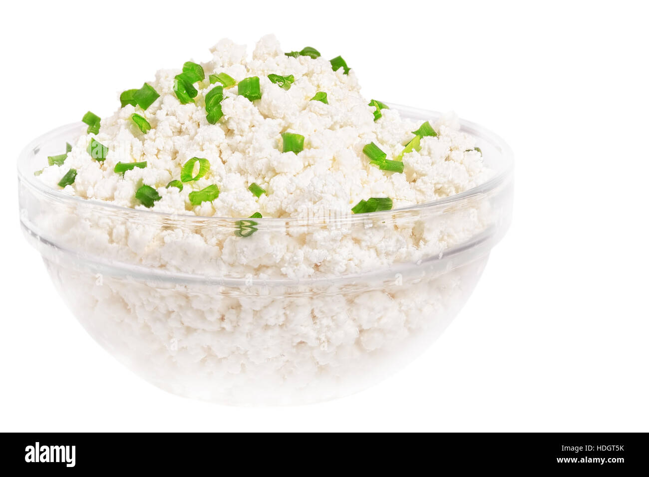 Fresh cottage cheese (curd) in glass bow, isolated on white background ...